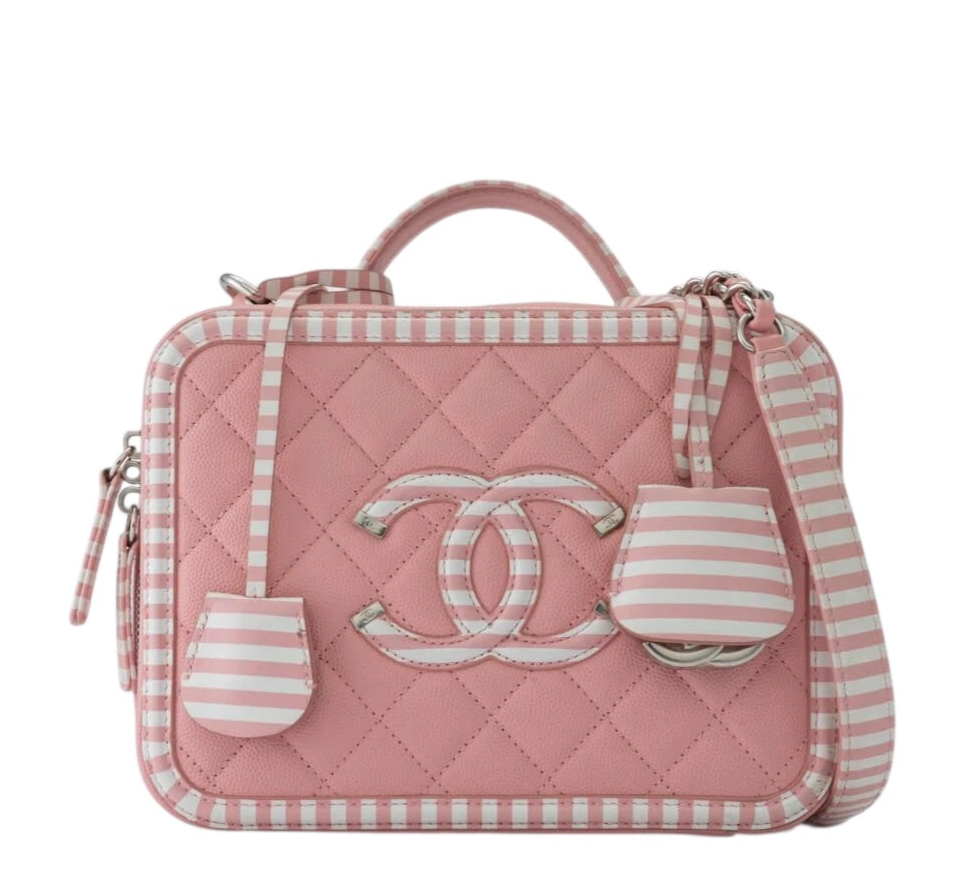 Chanel Medium Pink Caviar Striped Vanity Case – Its A Luv Story